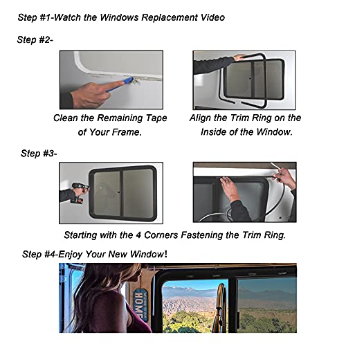 Aucuda RV Windows with Trim Rings, 15" W x 22" H Replacement RV Windows for 1-3/4’’ Wall Thickness, Vertical Slide Trailer Window with Screen, DOT Certification Qualified Camper Window.