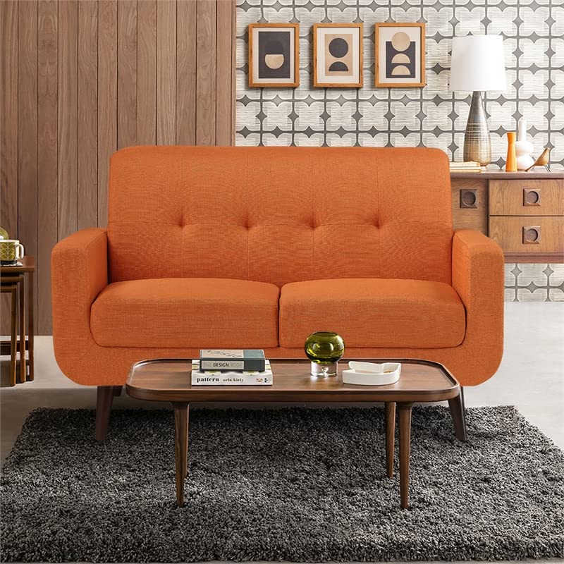 Lexicon Fitch 56" Polyester Fabric Loveseat with Tufted in Orange