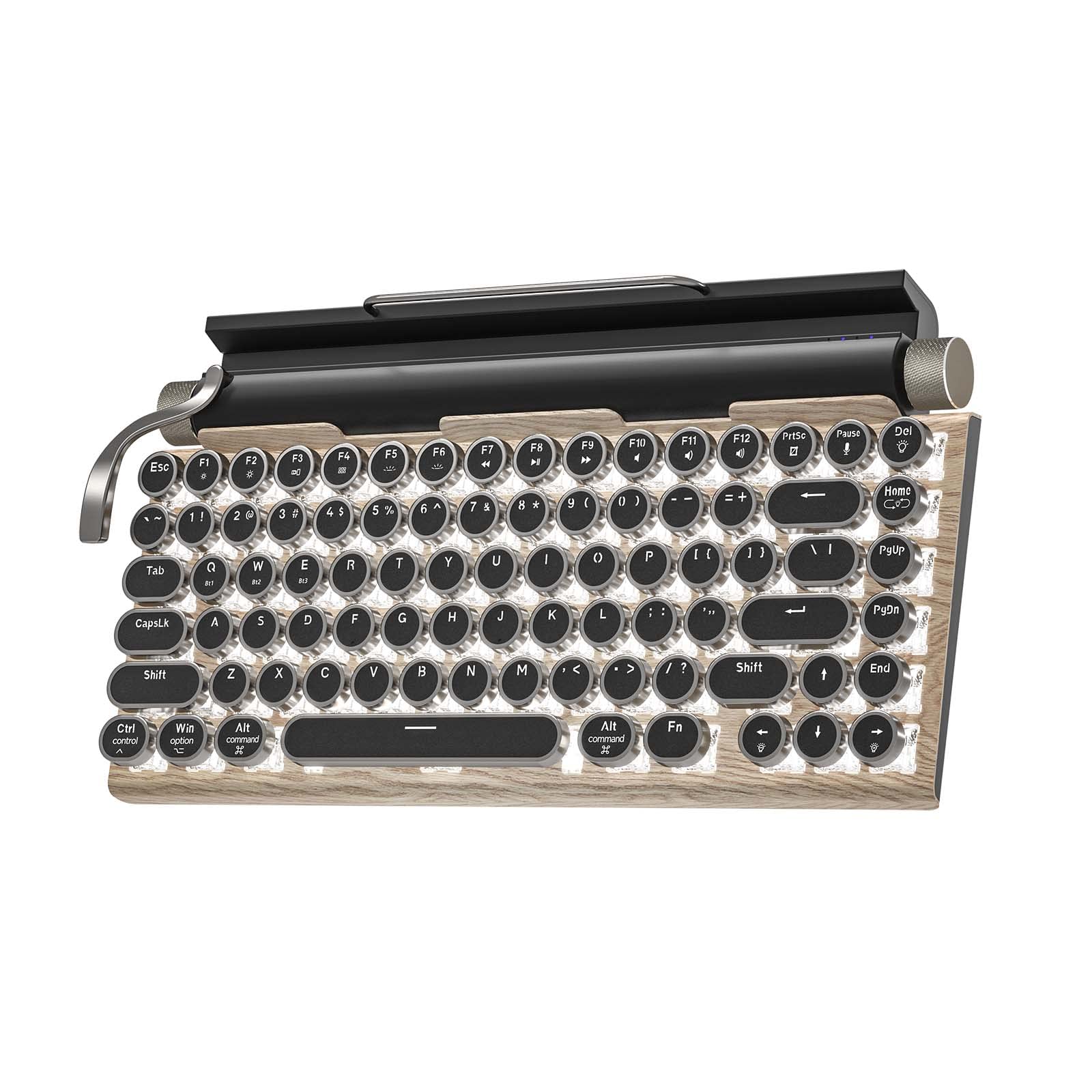 Retro Typewriter Keyboard Wireless, Mechanical Gaming Vintage Keyboard 83-Key Blue Switches Punk Round Keycap, 14 Modes Rainbow LED Backlight, Type-C, Bluetooth 5.0,Compatible with PC/Laptop/Pad/Phone
