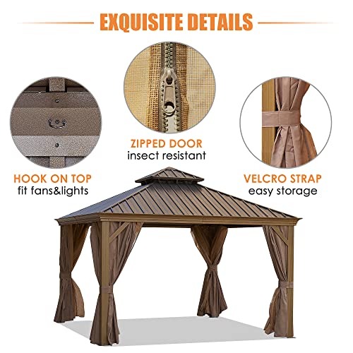 Chaininnov 12 * 12FT patic Gazebo,alu Gazebo with Steel Canopy,Outdoor Permanent Hardtop Gazebo Canopy for Patio, Garden, Backyard (12 * 12FT Style 1)