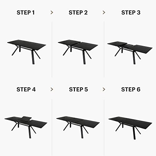Acanva Expandable Dining Table for 6-8 Seat, Modern Rectangle Design with Extension Leaf for Kitchen Restaurant, Thicker Top and Carbon Steel Pedestal, 70.9''(+23.6)x35.5''x30'', Black