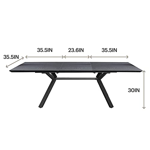 Acanva Expandable Dining Table for 6-8 Seat, Modern Rectangle Design with Extension Leaf for Kitchen Restaurant, Thicker Top and Carbon Steel Pedestal, 70.9''(+23.6)x35.5''x30'', Black