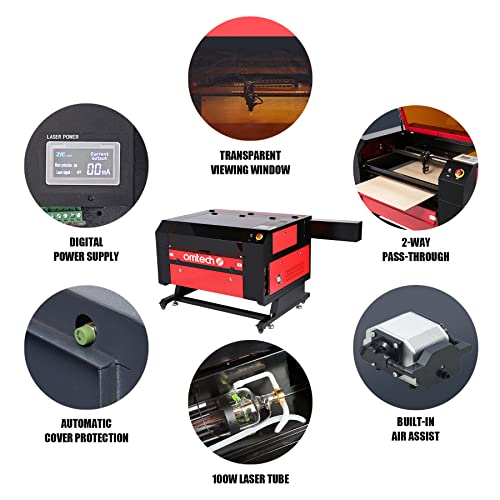 OMTech 100W CO2 Laser Engraver, 100W Laser Cutter and Engraver Machine, 20x28 Industrial Laser Engraving Machine with 2 Way Pass Through Air Assist RDWorks, Laser Cutting Machine for Wood Acrylic More