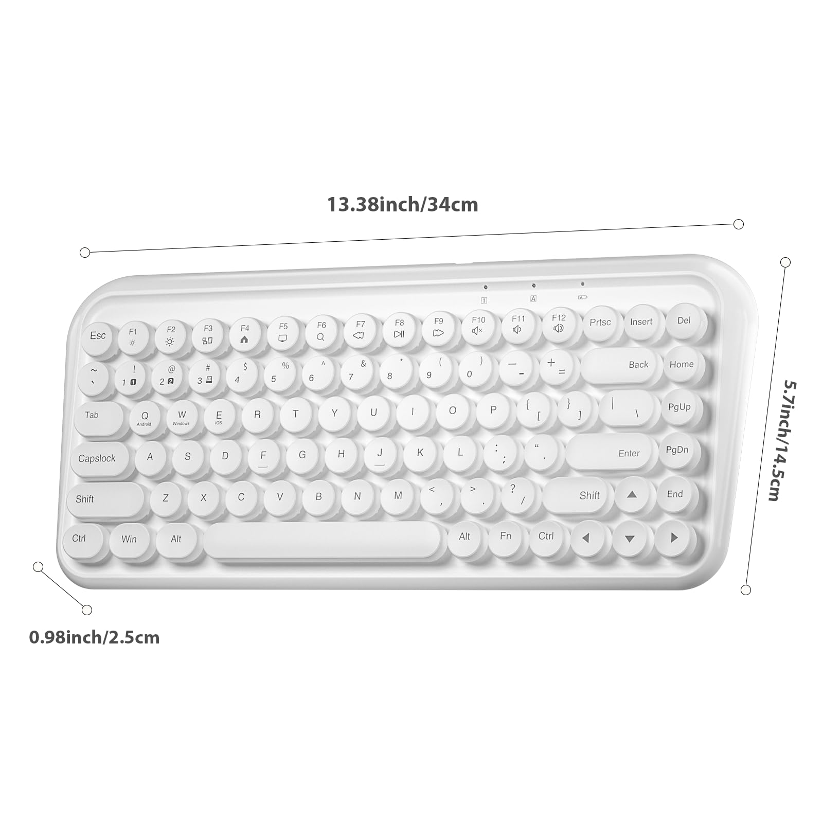 Wireless Bluetooth Keyboard, 2.4GHz Typewriter Retro Keyboard, 84 Keys Portable Office Computer Keyboard with 2xAA Batteries and Cute Floated Round Keycaps for Windows Android PC Laptop Mac iPad,White