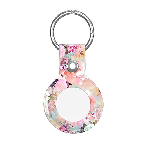 Watercolor Pink Flowers Pattern Leather AirTag Case Compatible with Apple AirTag, 1-Pack Keychain Anti-Scratch Protective Skin Cover for Dogs Keys Backpack (2021)