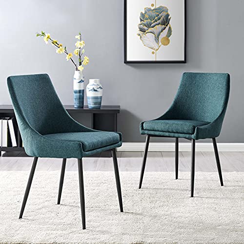 Modway Viscount Upholstered Fabric Side Dining Chairs Set of 2, Black Teal
