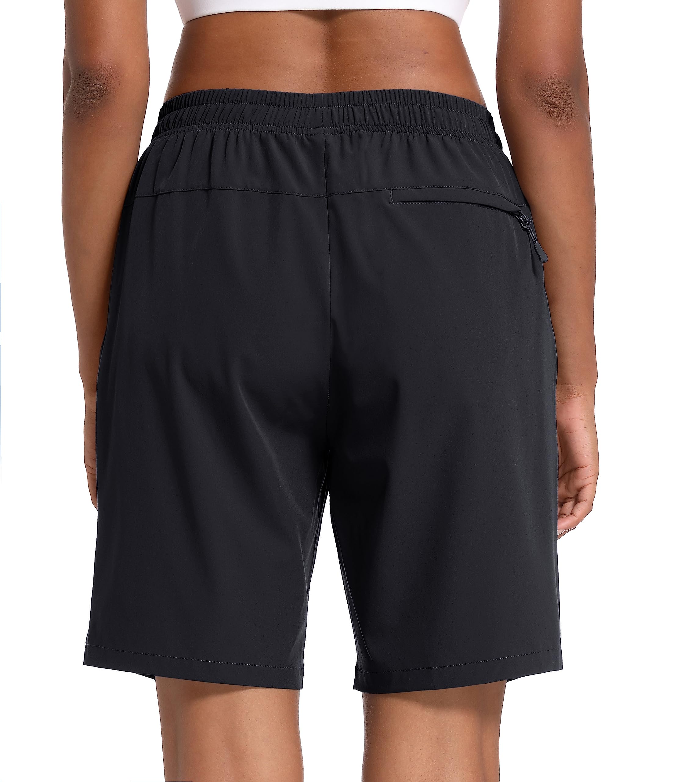 MAGCOMSEN Hiking Shorts Woman Lightweight 8 Inch Inseam with Pockets Water Resistant Running Shorts Black M
