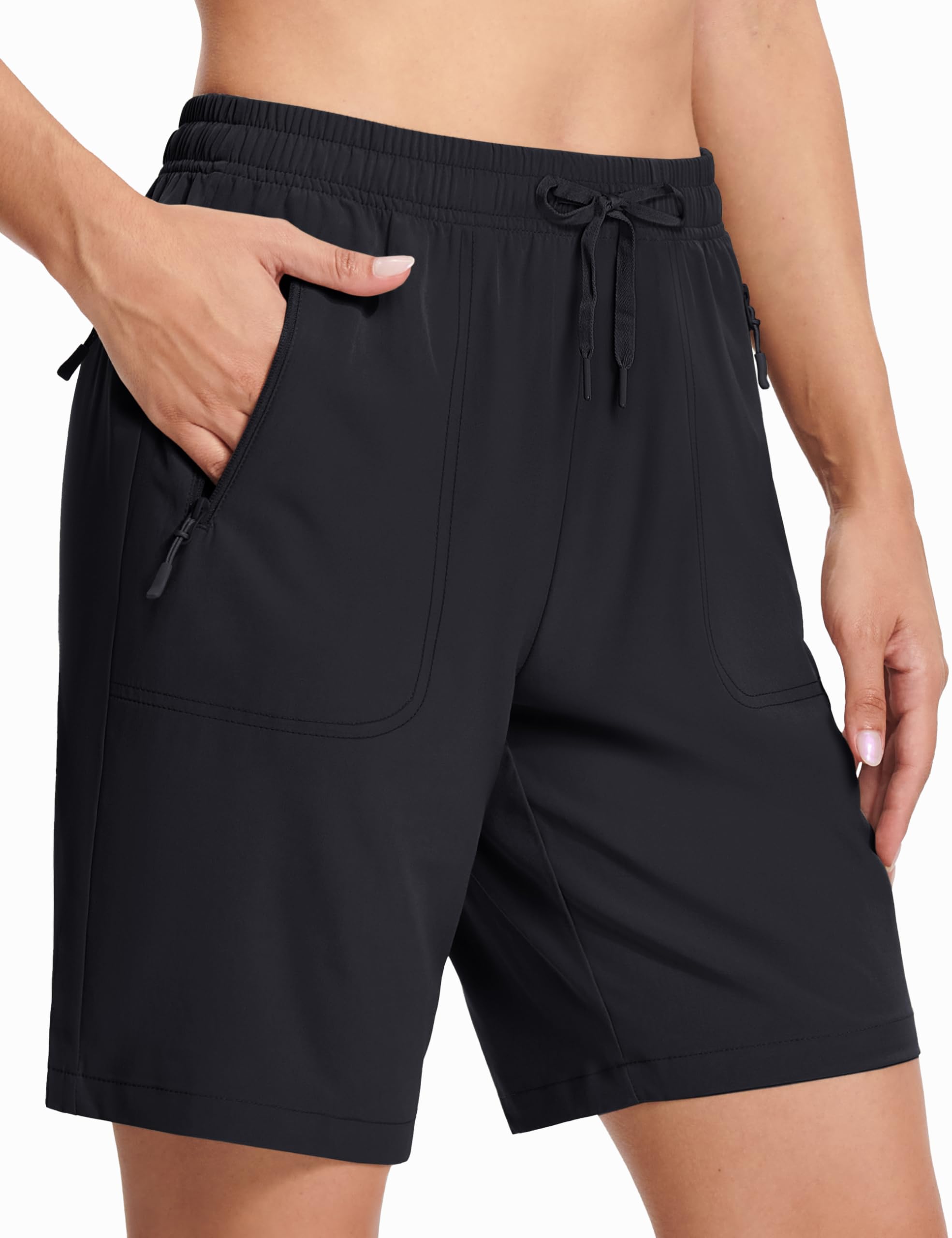 MAGCOMSEN Hiking Shorts Woman Lightweight 8 Inch Inseam with Pockets Water Resistant Running Shorts Black M
