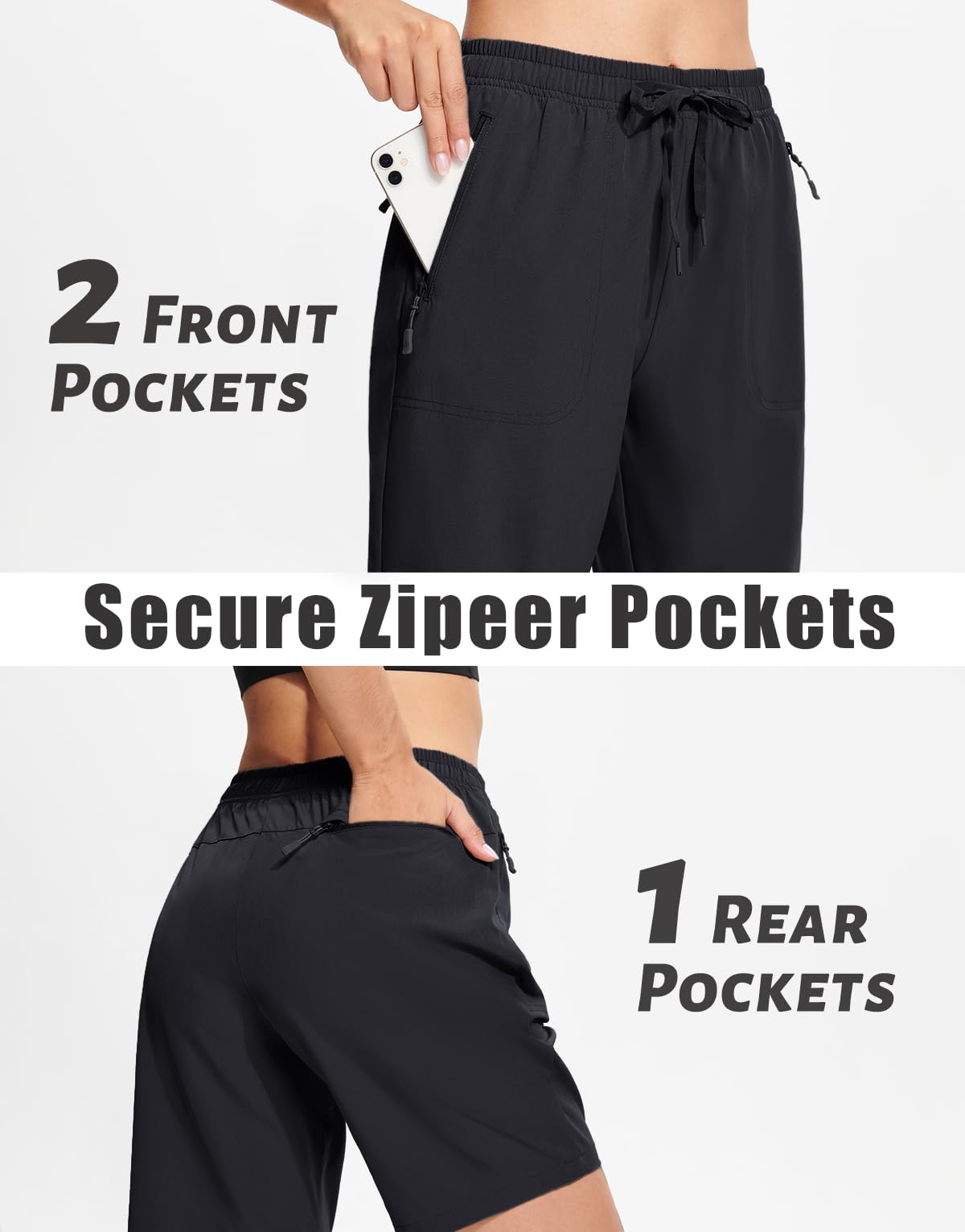 MAGCOMSEN Hiking Shorts Woman Lightweight 8 Inch Inseam with Pockets Water Resistant Running Shorts Black M