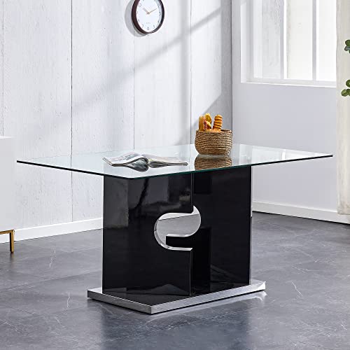 LFVFFA Glass Dining Table, Dining Table and Chairs Set,63" Glass Dining Room Table Set for 6-8,Modern Dining Room Furniture Set,for Dining Room,Kitchen (Double Black+63'', Single Table)