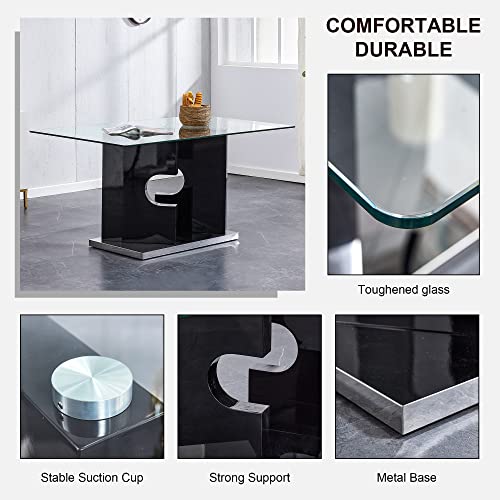 LFVFFA Glass Dining Table, Dining Table and Chairs Set,63" Glass Dining Room Table Set for 6-8,Modern Dining Room Furniture Set,for Dining Room,Kitchen (Double Black+63'', Single Table)