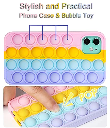 aupartuds Pop It Phone Case for iPhone 8 7 6,Stress Reliever Push Pop Bubble Fidget Toys Cover,Cute Funny Soft Silicone Protective Shell for iPhone SE 4.7 inch - Rainbow