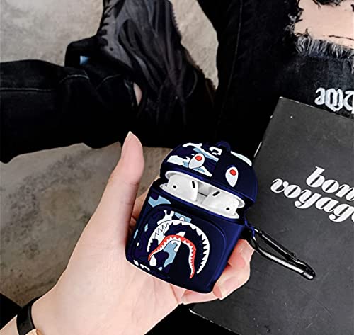 Bolod Designer Cases Made of Silicone for Airpods 1&2, Protective Cartoon Fashion Cases (Airpods 2&1, Black & Deep Blue)