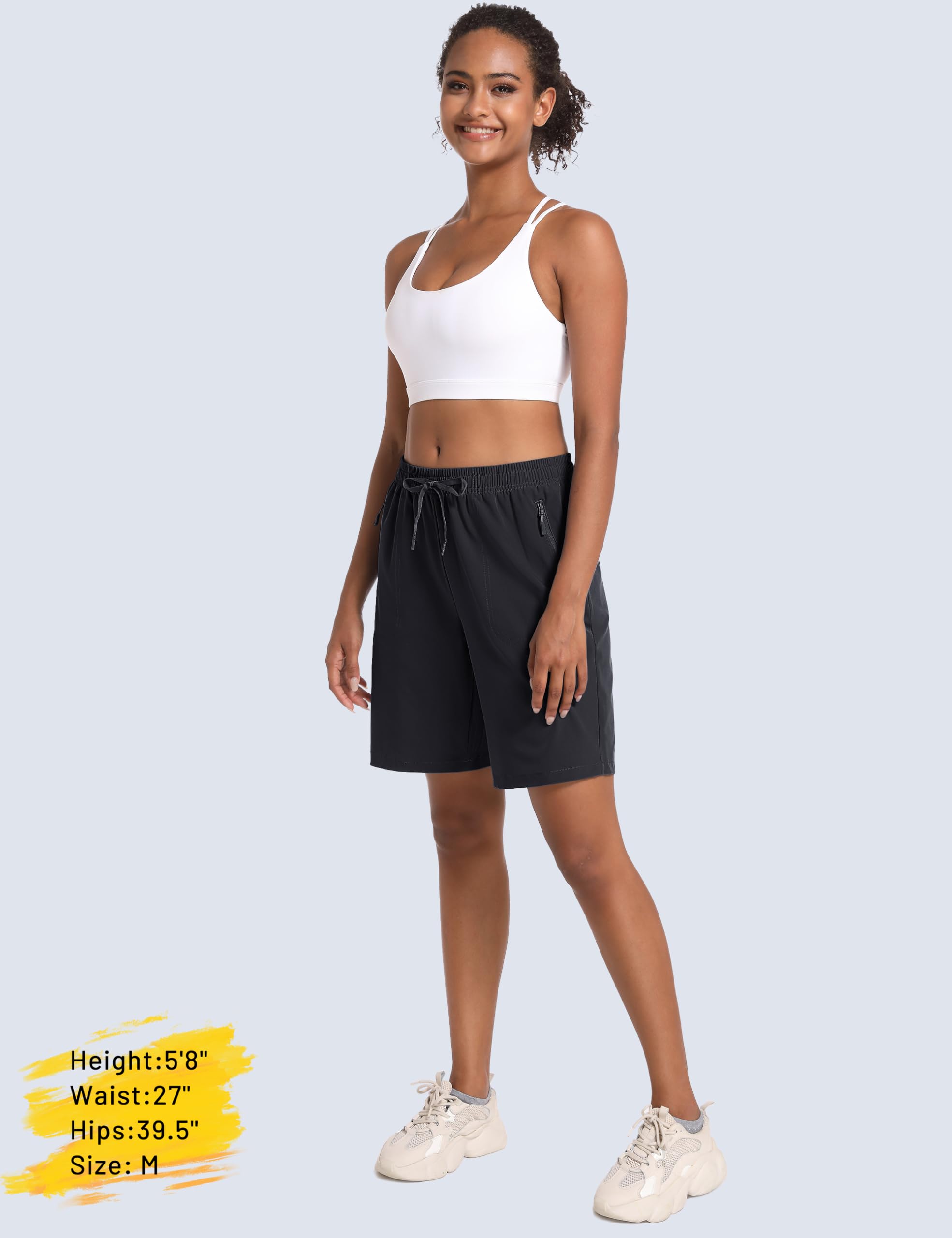 MAGCOMSEN Hiking Shorts Woman Lightweight 8 Inch Inseam with Pockets Water Resistant Running Shorts Black M