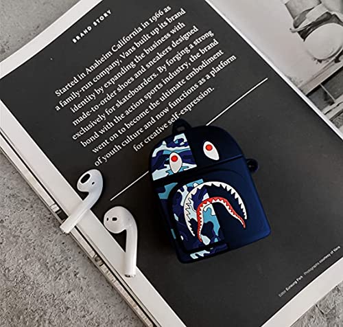 Bolod Designer Cases Made of Silicone for Airpods 1&2, Protective Cartoon Fashion Cases (Airpods 2&1, Black & Deep Blue)