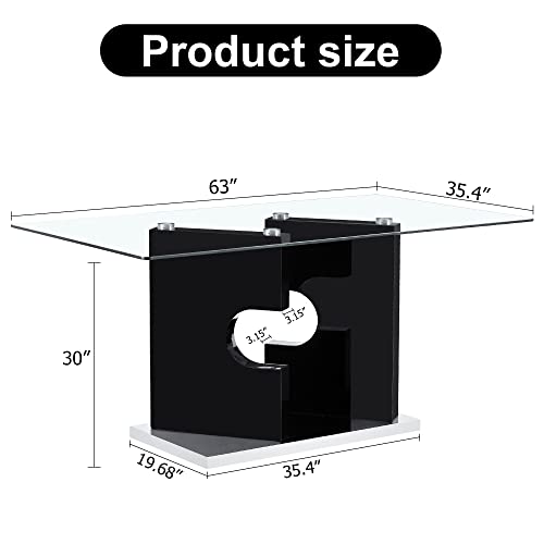 LFVFFA Glass Dining Table, Dining Table and Chairs Set,63" Glass Dining Room Table Set for 6-8,Modern Dining Room Furniture Set,for Dining Room,Kitchen (Double Black+63'', Single Table)