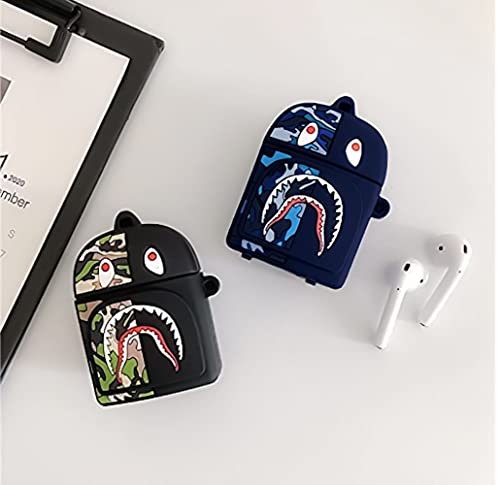 Bolod Designer Cases Made of Silicone for Airpods 1&2, Protective Cartoon Fashion Cases (Airpods 2&1, Black & Deep Blue)