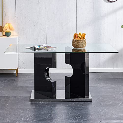 LFVFFA Glass Dining Table, Dining Table and Chairs Set,63" Glass Dining Room Table Set for 6-8,Modern Dining Room Furniture Set,for Dining Room,Kitchen (Double Black+63'', Single Table)