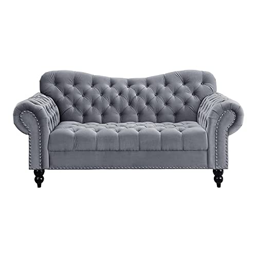 Lexicon Rosalie 72.5" Velvet Loveseat with Nailhead in Dark Gray