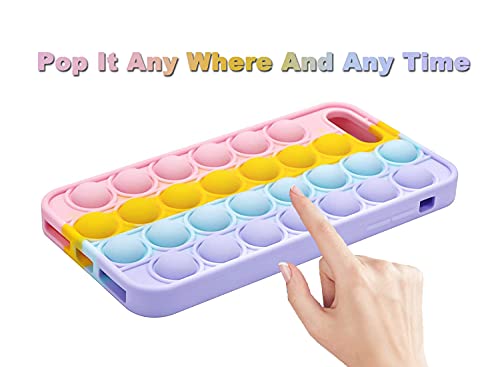 aupartuds Pop It Phone Case for iPhone 8 7 6,Stress Reliever Push Pop Bubble Fidget Toys Cover,Cute Funny Soft Silicone Protective Shell for iPhone SE 4.7 inch - Rainbow