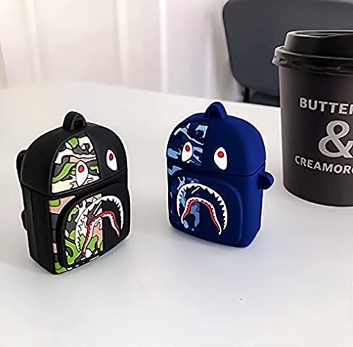 Bolod Designer Cases Made of Silicone for Airpods 1&2, Protective Cartoon Fashion Cases (Airpods 2&1, Black & Deep Blue)