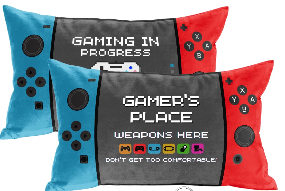 Gifts for Teen Boys, Gamer Pillow, Young Men Gift Ideas, Gaming Gifts for Teenage Boys 8-12 Room Decor for Men Boyfriends Birthday, Gamer Socks + Controller Keychain + Pillow Covers 20x12 Inch