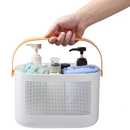 ALINK Plastic Shower Caddy Basket with Handle, Portable Bathroom Storage Organizers Cleaning Caddy for Bath Toy, Kitchen, College Dorm - Yellow