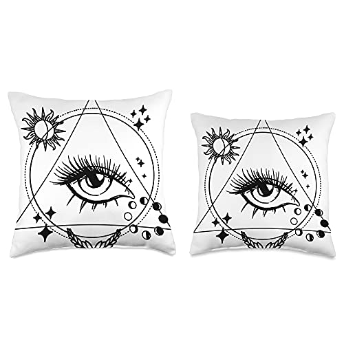 All Knowing Seeing Eye Eyelashes Chakra Ajna Gifts Sun Moon Luna Third Eye Stars Bohemian Masonic All Seeing Throw Pillow, 16x16, Multicolor