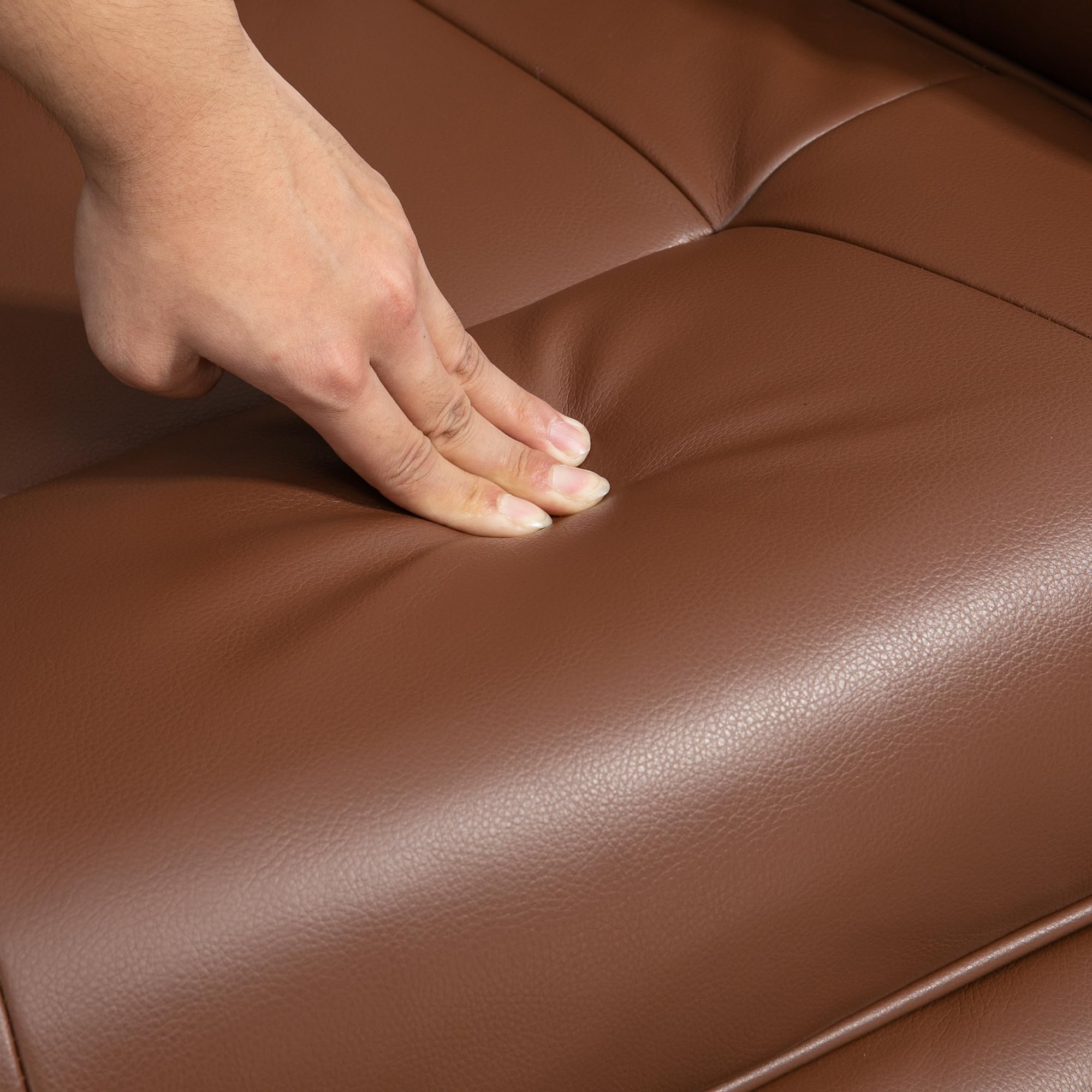 HOMCOM Faux Leather Manual Recliner, Adjustable Swivel Lounge Chair with Footrest, Armrest and Wrapped Wood Base for Living Room, Brown