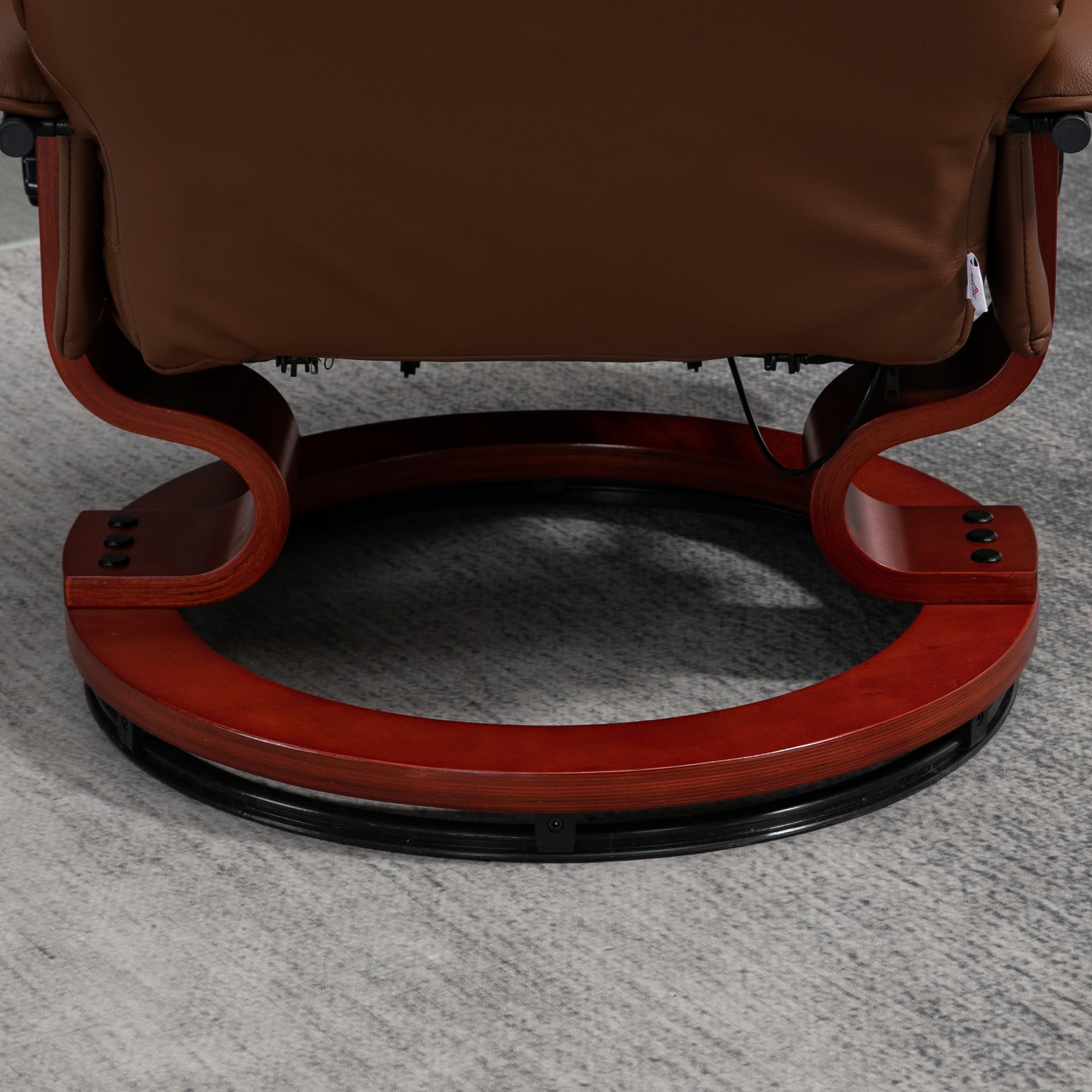 HOMCOM Faux Leather Manual Recliner, Adjustable Swivel Lounge Chair with Footrest, Armrest and Wrapped Wood Base for Living Room, Brown