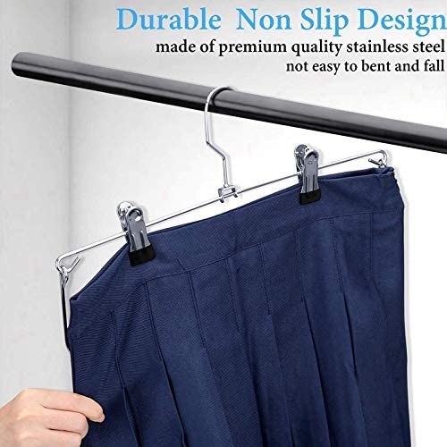 ZOOTWO Space Saving 5 Tier Metal Skirt Hanger with Clips (3pk) Hang 6-on-1, Gain 70% More Space,360 Swivel Hook,Adjustable Clips Pants Hanger,Hang Slack,Trouser,Towels