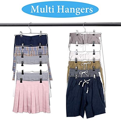 ZOOTWO Space Saving 5 Tier Metal Skirt Hanger with Clips (3pk) Hang 6-on-1, Gain 70% More Space,360 Swivel Hook,Adjustable Clips Pants Hanger,Hang Slack,Trouser,Towels
