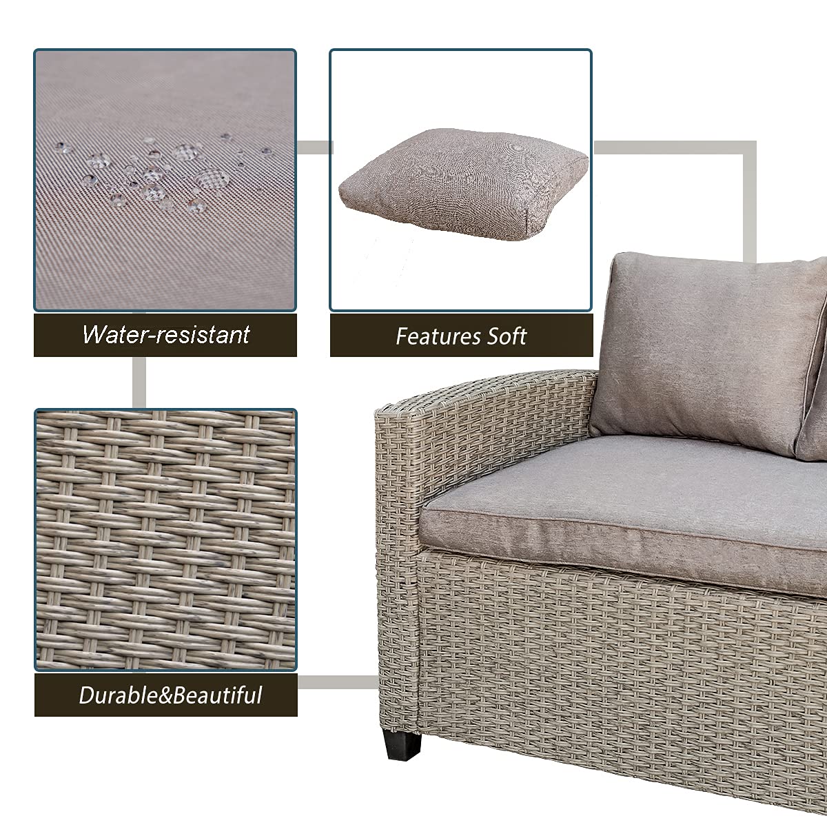 OPTOUGH Patio Outdoor Furniture PE Rattan Wicker Conversation Set All-Weather Sectional Sofa with Table & Soft Cushions (Brown)