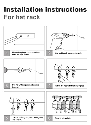 Dahey Hat Rack for Wall Baseball Hat Organizer Hanger Caps Holder with 20 Clips Metal Wall Mounted Cap Organizer for Closet Door Bedroom Entryway Laundry,Set of 2,Black