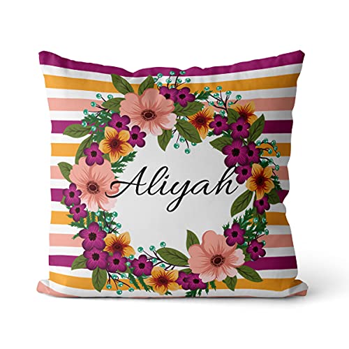 IWKWUZILM Custom Gifts Personalized Floral Pillow |10 Designs| Flower Pillow with Name Custom Name Pillow Cover Gifts for Girls - Christmas Mother's Day Birthday Gift idea (Mix Color, 18inX18in)