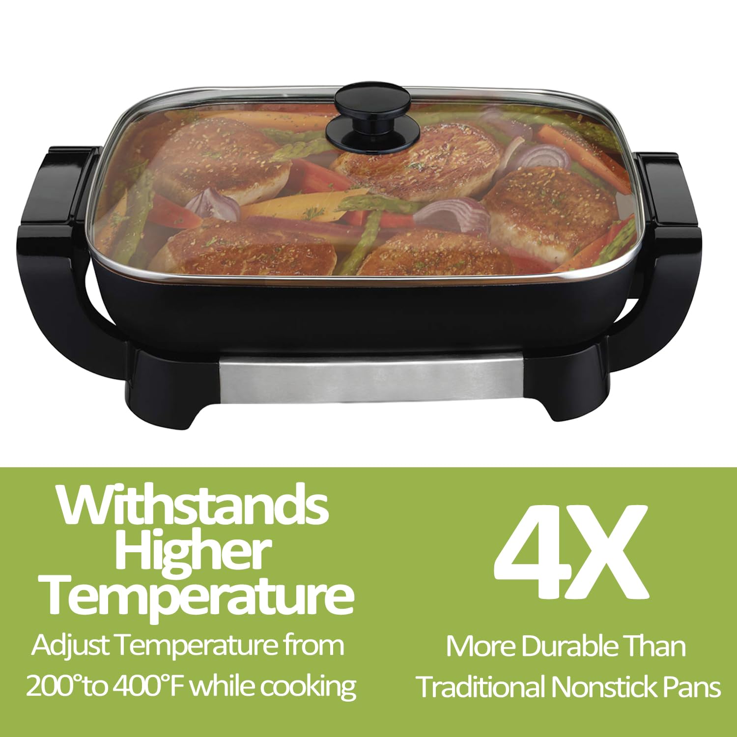 Extra-Large Nonstick Ceramic Electric Skillet - Electric Frying Pan with Lid, 12"x15" Fry Pan Adjustable Temperature Control, with Removable Pan, Dishwasher Safe