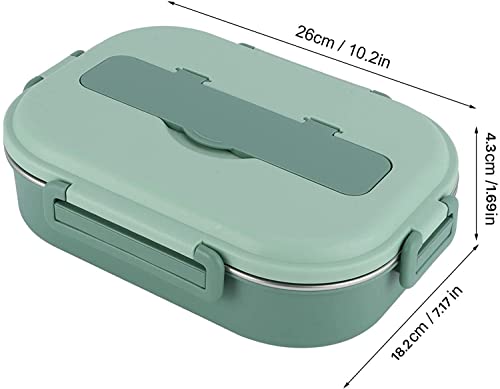 Raviga Stainless Steel Lunch Box 4 Compartments Portable Bento Box for Kids Student or Adult Food Storage Containers with Lids Airtight Soup Bowl & Tableware Large Capacity 50-oz(Green)