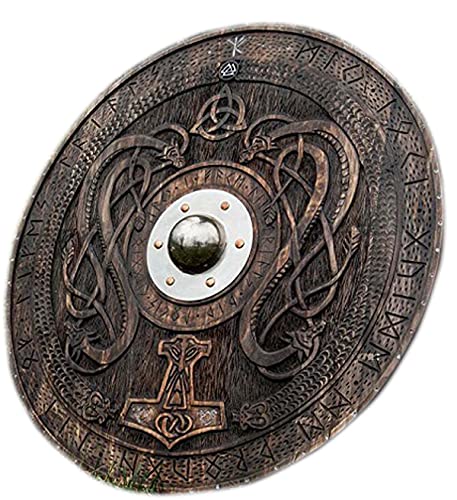 Kasmiartgallery Medieval Viking Shield with Carved Norse Runic Ornaments Shield Celtic Ornament Green
