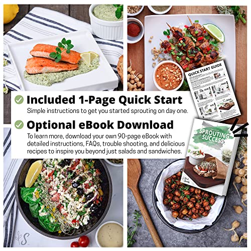 Sun & Sprouts Complete Sprouting Kit - 2 Large Wide-Mouth Mason Jars, Premium Screen lids, Blackout Sleeves, Tray and sprouter Stand - for Growing Broccoli, Mung Bean, Alfalfa Sprout from Seed