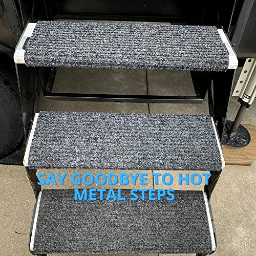 Sintron RV Step Rug 22 Inch Wide 3 Pack RV Step Covers Wrap Around Camper Stair Rugs for Radius Steps, Protects Your RV from Unwanted Tracked in Dirt, for Electrical & Manual RV Trailer Camper Stairs