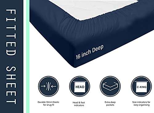 KESARA 1000 Thread Count 100% Egyptian Cotton Bed Sheets 4 Pc Queen Size Sheet Set Navy Blue, Sateen Weave Bed Sheets, Single Ply Yarns, Luxury Collection, Fits Mattress up to 16” Deep Pocket