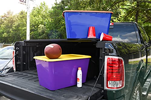 SIMPLYKLEEN 14.5-gal. (58-qt.) Plastic Storage Containers with Lid, Fan-Tastic Storage Bins Purple/Gold (Pack of 4)