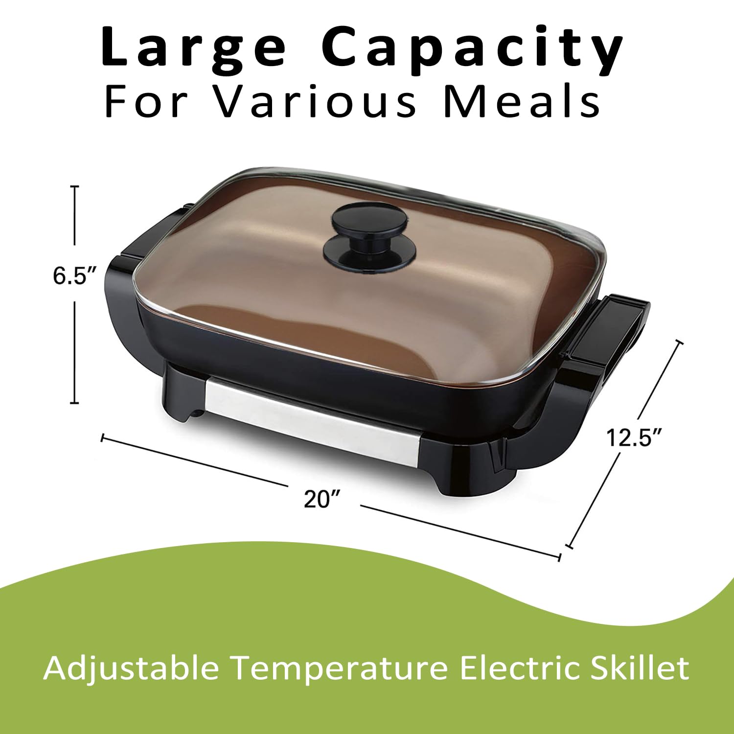 Extra-Large Nonstick Ceramic Electric Skillet - Electric Frying Pan with Lid, 12"x15" Fry Pan Adjustable Temperature Control, with Removable Pan, Dishwasher Safe