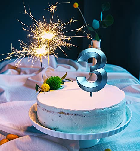 2.76 inch Blue 3 Birthday Candles,3D Number 3rd Cake Topper for Birthday Decorations No 31 32 33 34 35 36 37 38 39