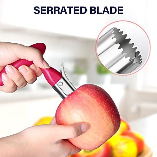 Apple Corer, Vakoo [Upgraded 2022] Food-Grade Stainless Steel Apple Corer Remover Tool for Removing Cores & Pits, Easy to Use Kitchen Gadget - Red