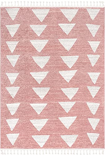 Well Woven Tango Pink Geometric Triangle Pattern Stain-Resistant Area Rug 3x5 (3'11" x 5'3")