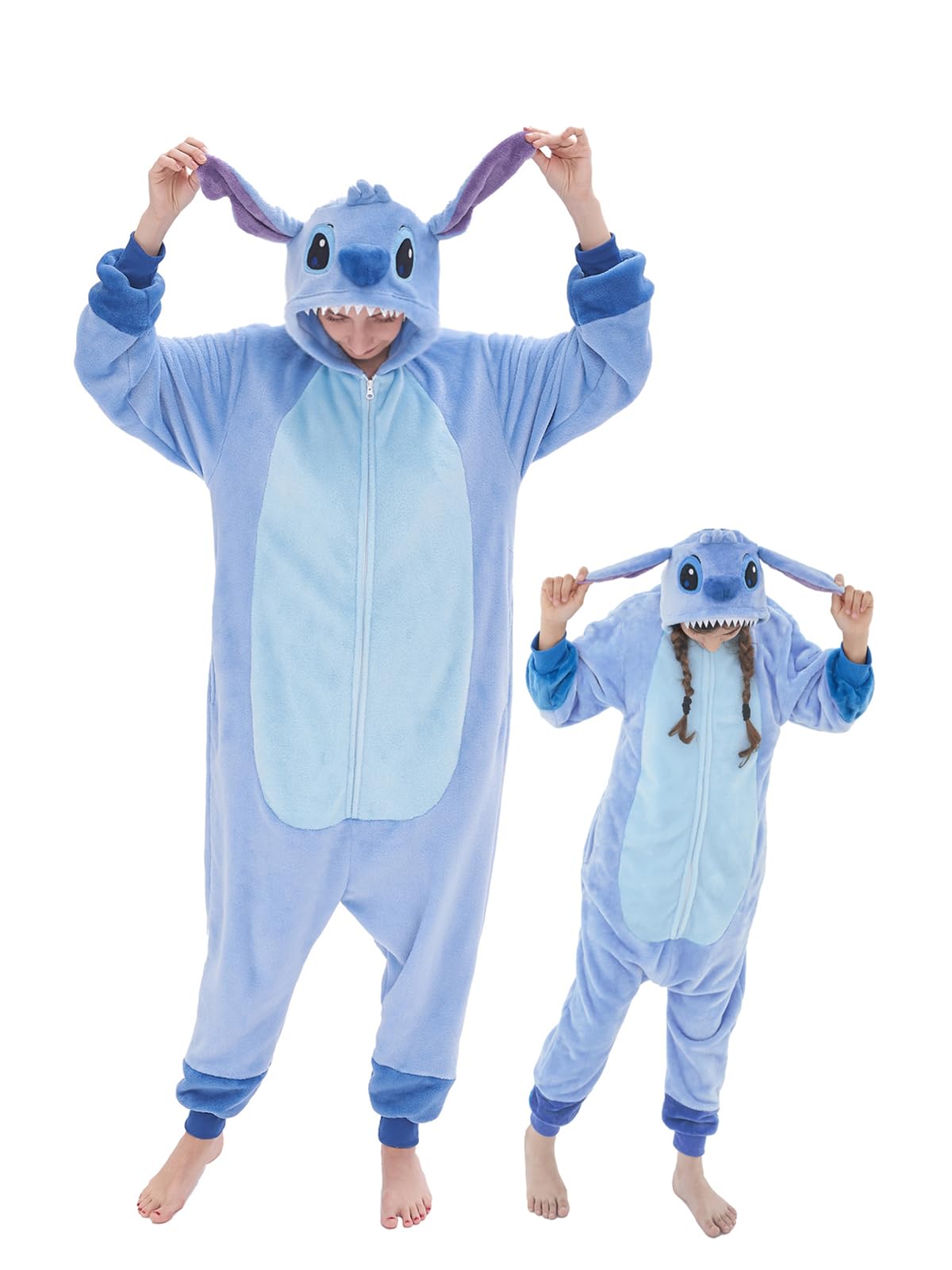 GONAAP Unisex Adult Stitch Onesie Pajamas Animal One Piece Costume Cosplay Sleepwear (Stitch, 9-10Years)