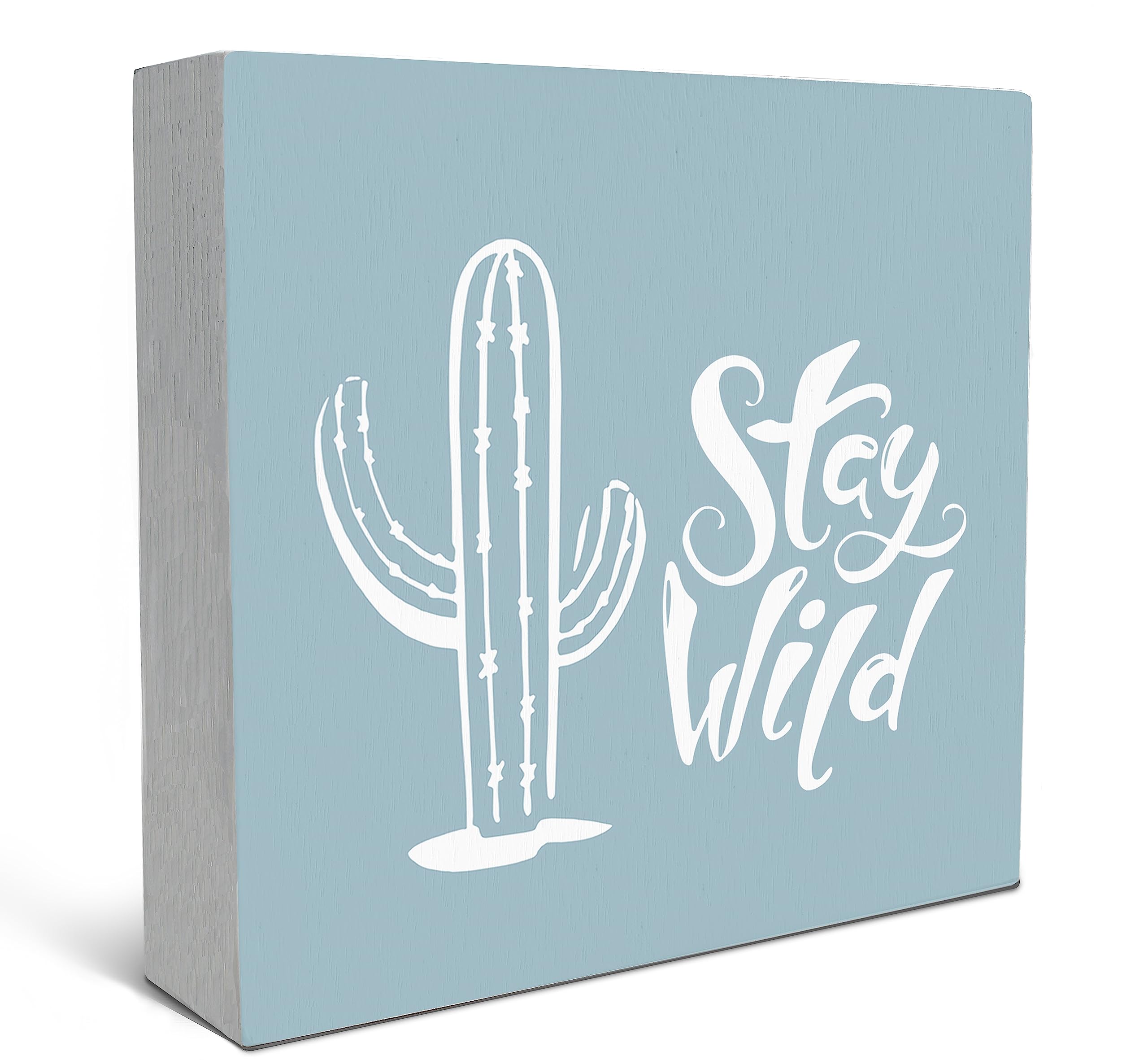 SRADMO Stay Wild Retro Western Country Cactus Wood Box Sign Desk Decor，Wild West Wooden Block Box Sign Decoration For Western Home Shelf Table Decor