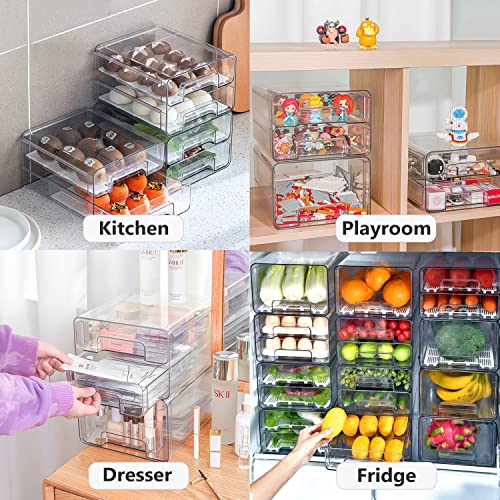 YouLike 1pack Stackable Refrigerator Organizer Drawer for Kitchen Clear Plastic Storage Bins 2-tiers Containers With Removeable Egg Racks 32grids Egg Holder Cabinet Office Pantry Pull Out Bins