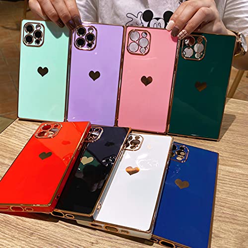 Tzomsze Square iPhone 12 Pro Max Case, Cute Full Camera Lens Protection & Electroplate Reinforced Corners Shockproof Edge Bumper Case Compatible with iPhone 12 Pro Max [6.7 inches] -Candy Pink